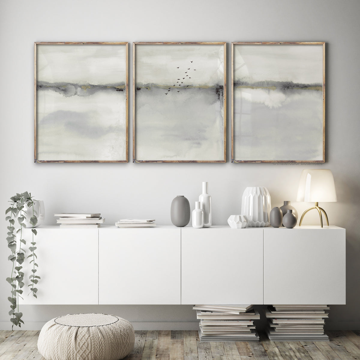 Set of 3 modern abstract fine art posters – Watercolor Botanicals